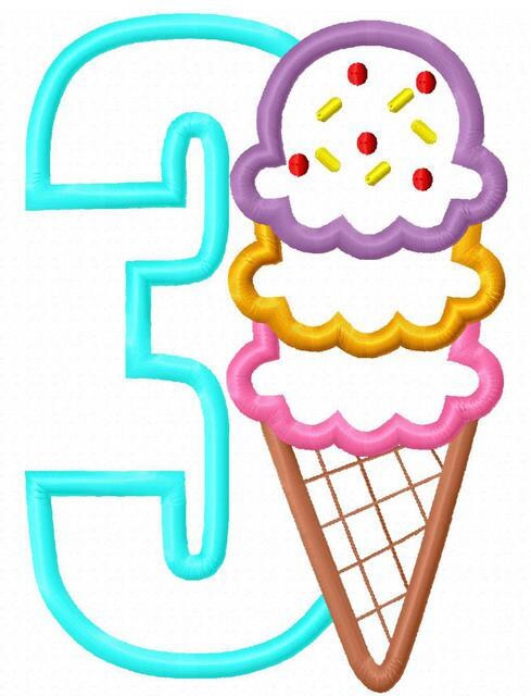 Third Birthday Triple Scoop Ice Cream Cone Appliqué Machine Etsy