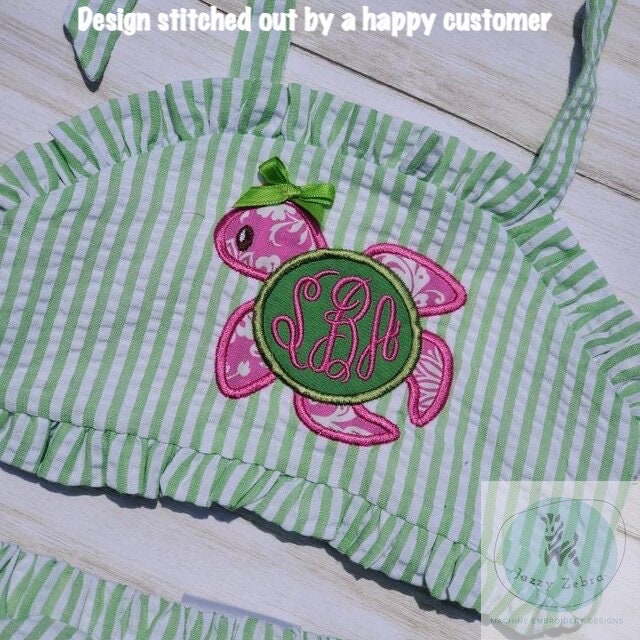 Sea Turtle monogram frame appliqué machine embroidery design | Etsy