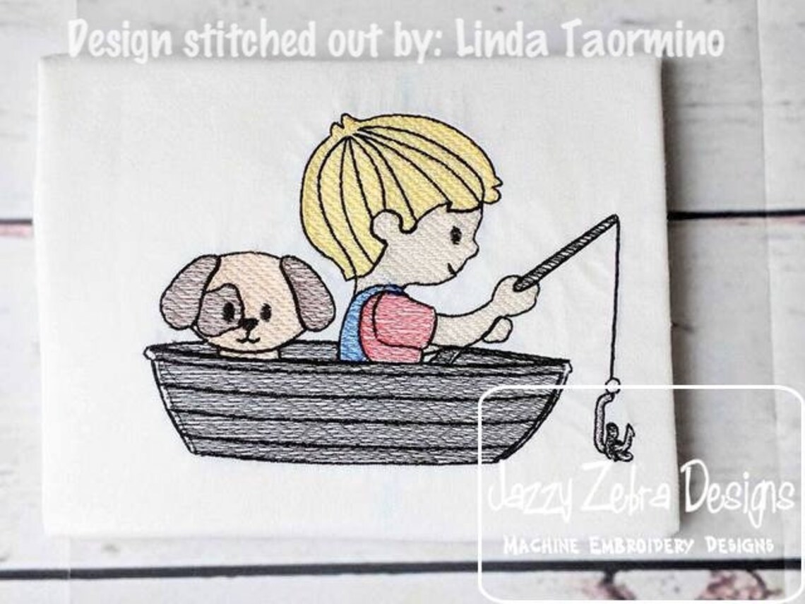 Boy Fishing Sketch Machine Embroidery Design - Etsy