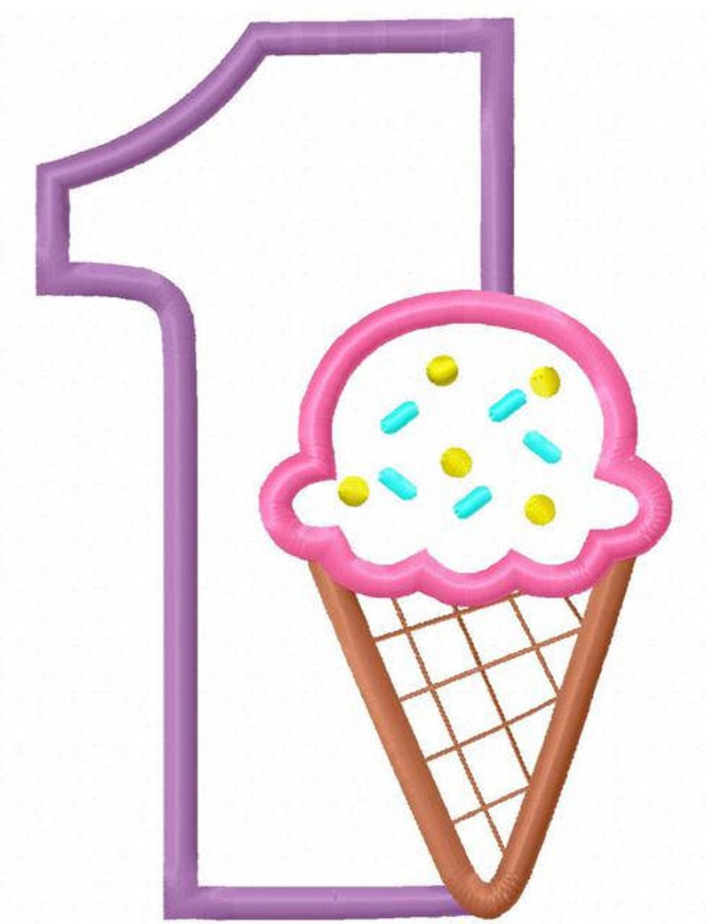 1st Birthday Single Scoop Ice Cream Cone Appliqué Machine Etsy