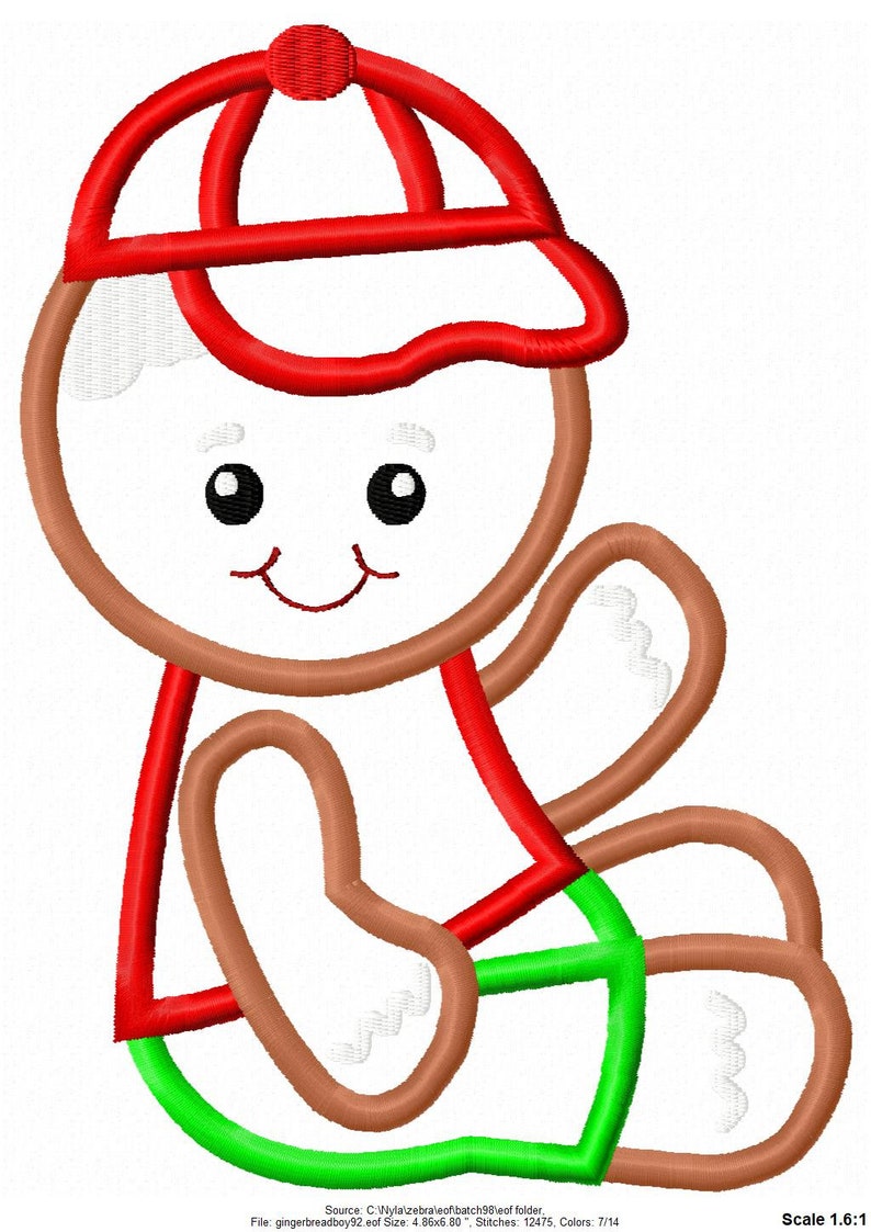 Gingerbread Boy Wearing Baseball Cap Appliqué Machine - Etsy