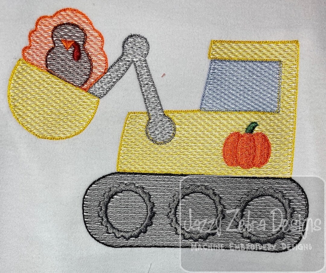 Thanksgiving Excavator With Turkey Sketch Machine Embroidery Design - Etsy