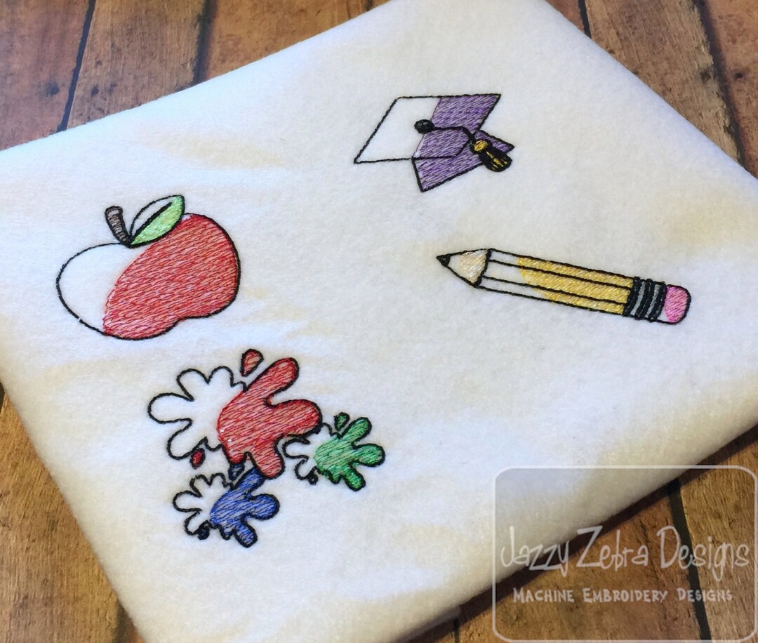 Set of 4 School Mini Sketch Embroidery Designs Bundle - Etsy
