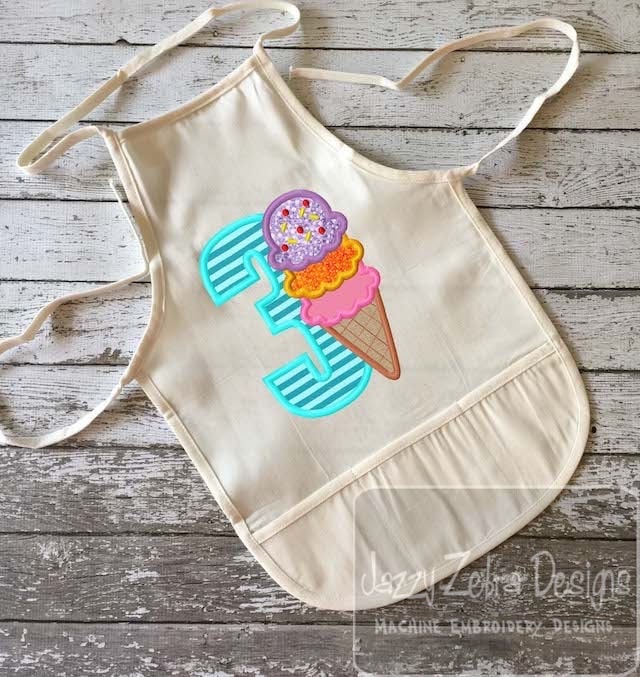 Third Birthday Triple Scoop Ice Cream Cone Appliqué Machine Etsy