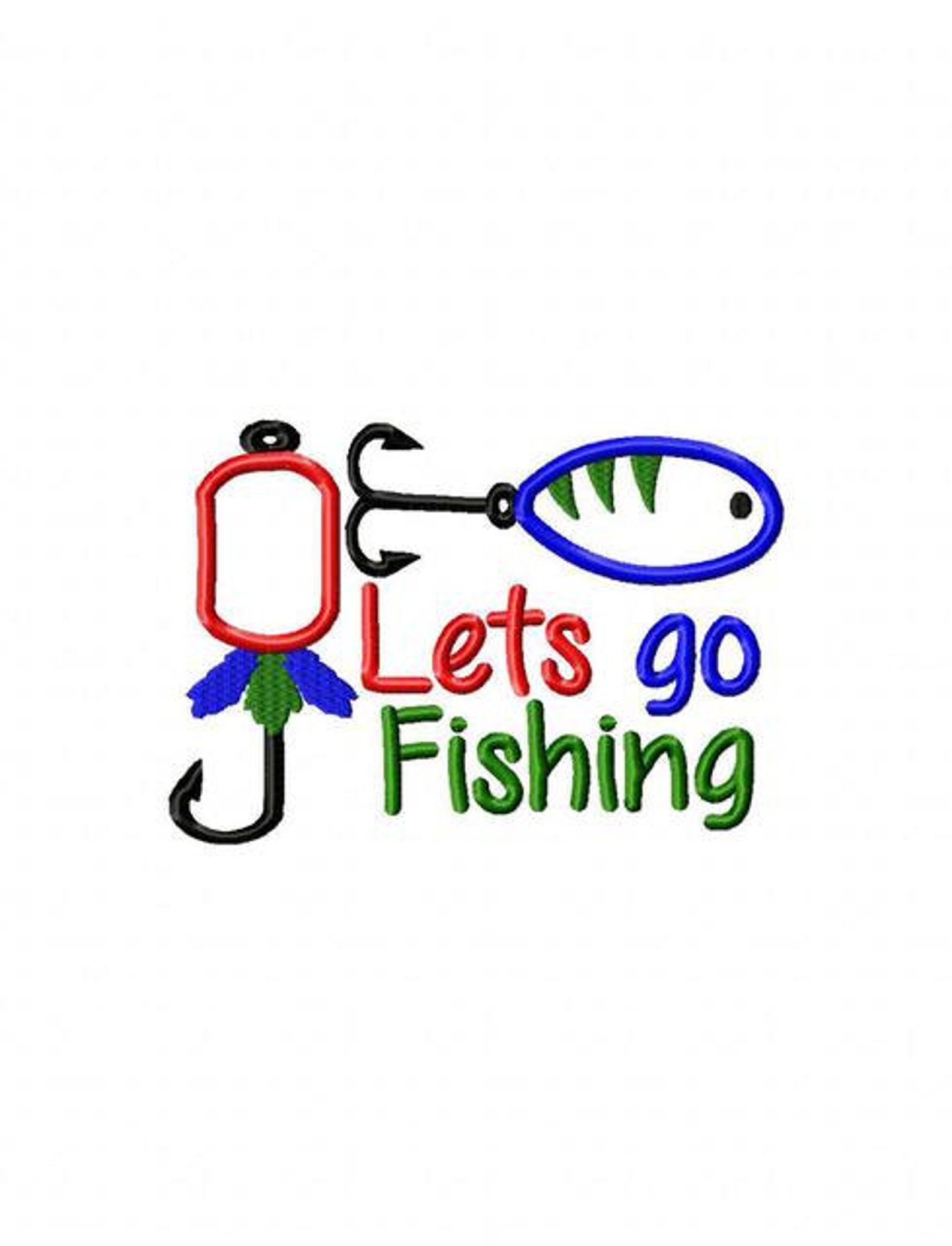 Lets Go Fishing saying fishing lure appliqué machine | Etsy