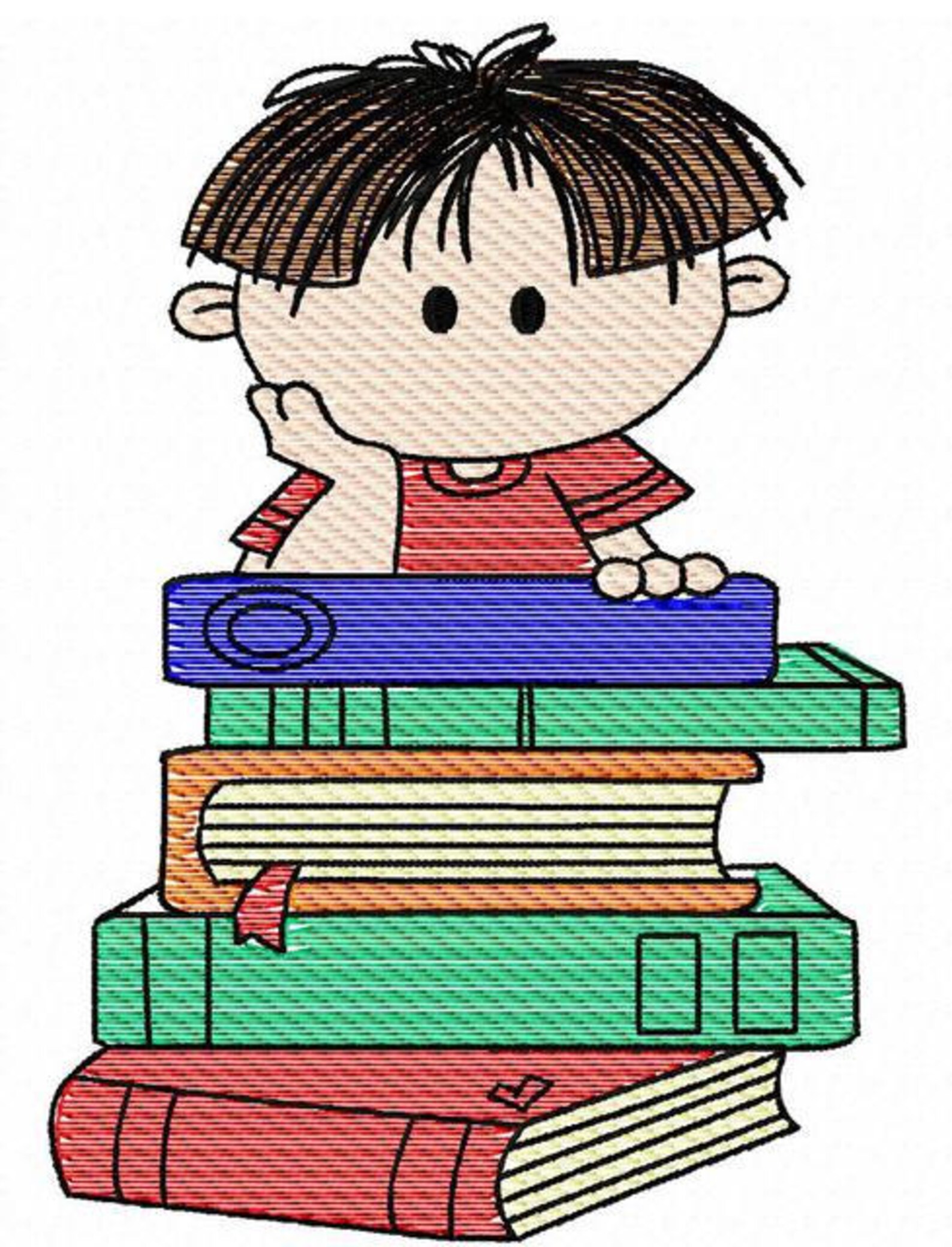 Boy With Stack of Books Sketch Machine Embroidery Design - Etsy