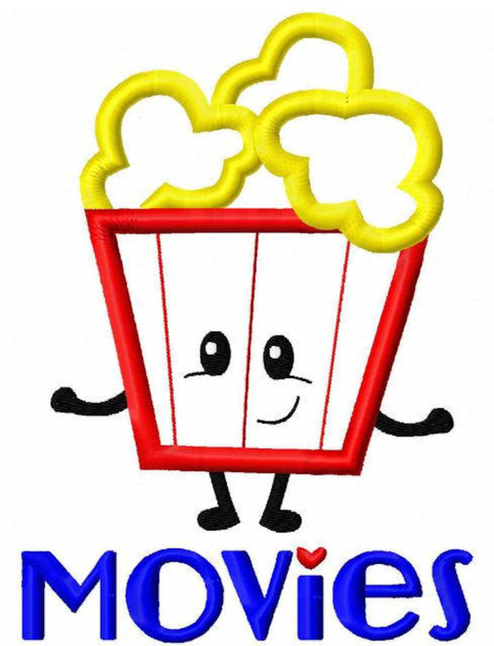 Movies Saying Popcorn With Face Appliqué Machine Embroidery - Etsy