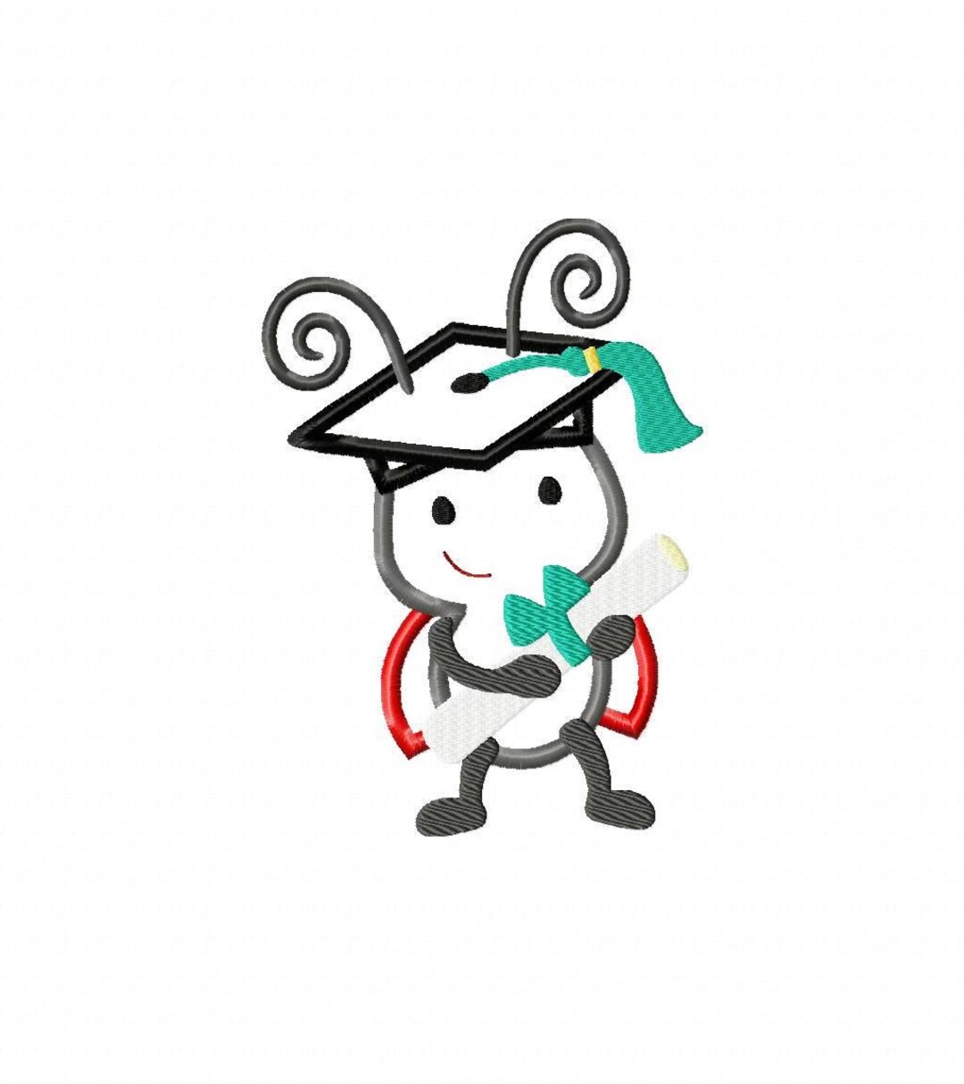Ladybug With Diploma Wearing Graduation Cap Appliqué Machine Embroidery ...