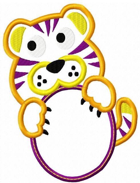 Tiger Monogram Frame Applique Machine Embroidery Design | Etsy
