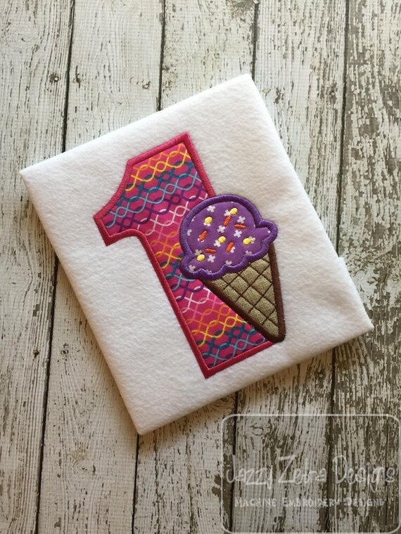 1st Birthday Single Scoop Ice Cream Cone Appliqué Machine Etsy