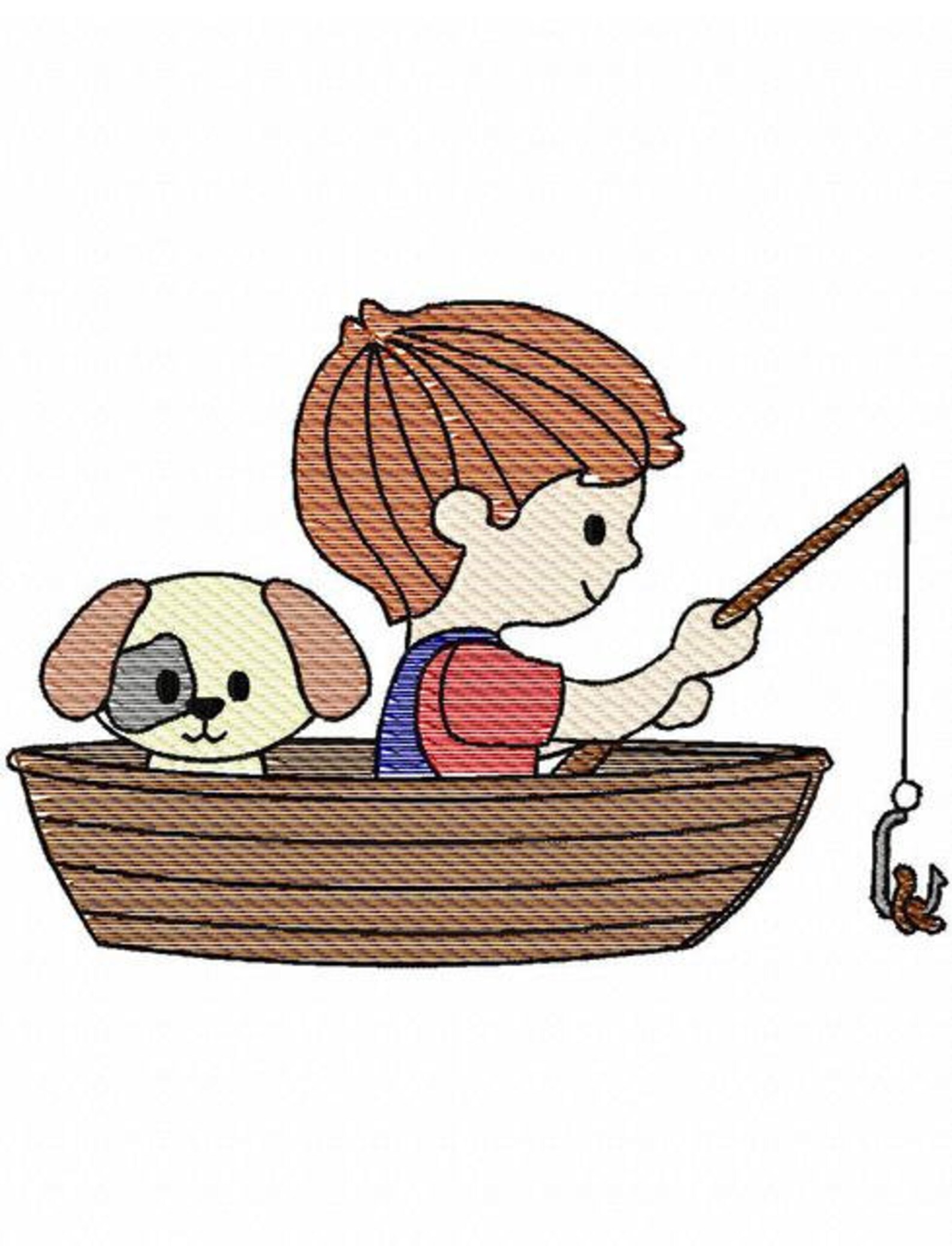 Boy Fishing Sketch Machine Embroidery Design - Etsy