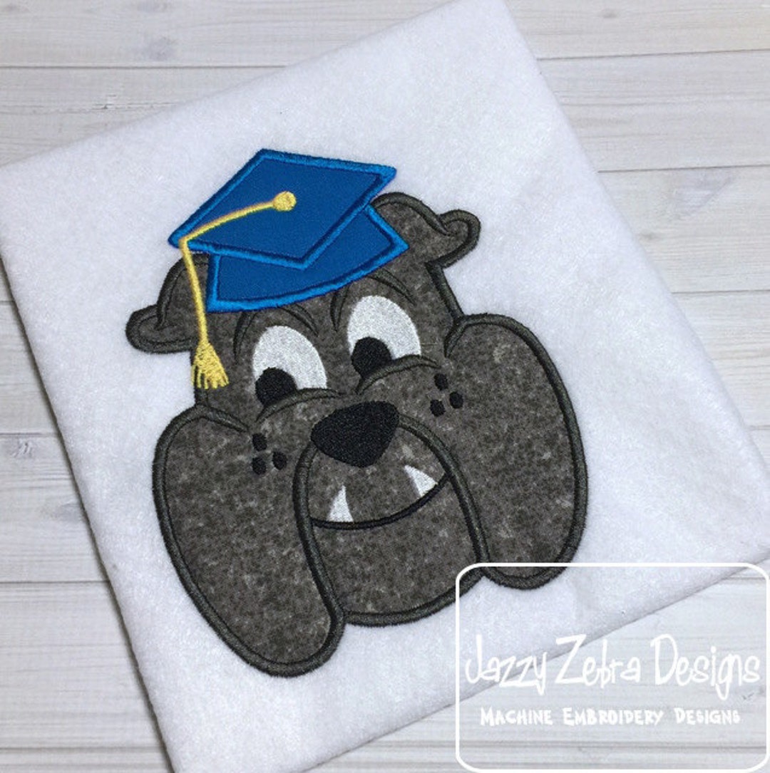 Bulldog Wearing Graduation Cap Appliqué Machine Embroidery Design ...