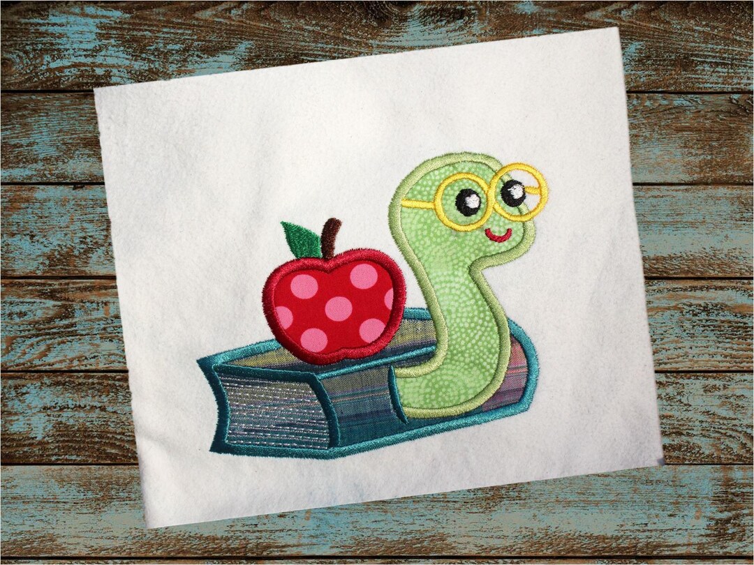 Bookworm With Books Appliqué Machine Embroidery Design - Etsy