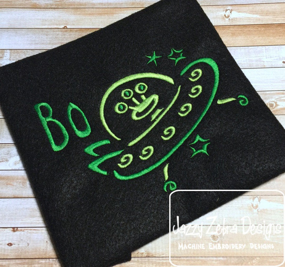 Alien in Space Ship Satin Stitch Machine Embroidery Design - Etsy
