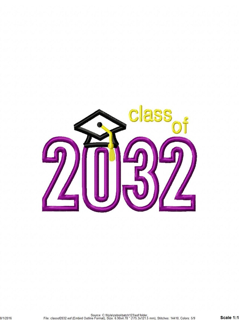 Class of 2032 With Graduation Cap Appliqué Machine Embroidery | Etsy