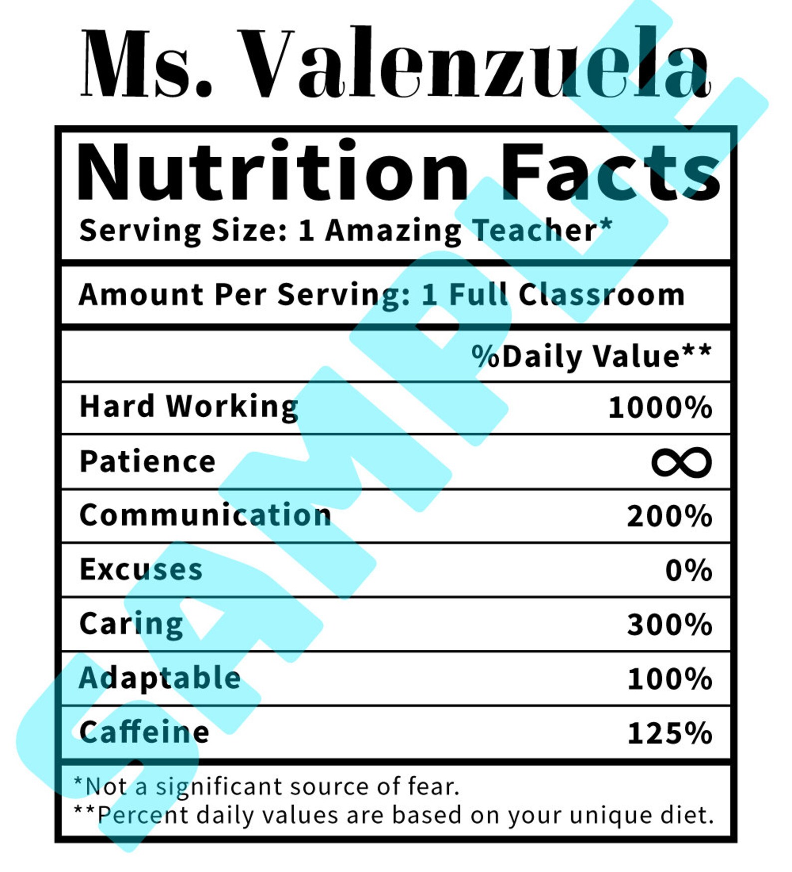 Personalized TEACHER Nutrition Label + SVG Lettering > Crafting > SVG ...