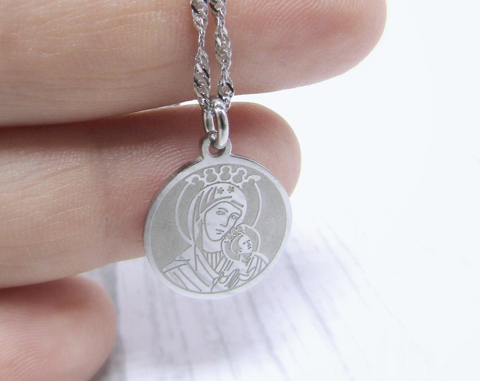 Our Lady of Perpetual Help Medal 100% Stainless Steel Necklace Mirrored ...