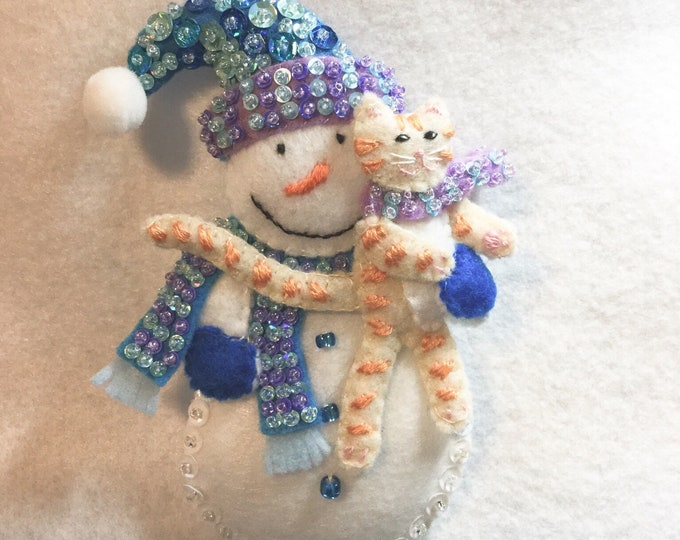Handmade Snowman With Cat Ornament - Etsy