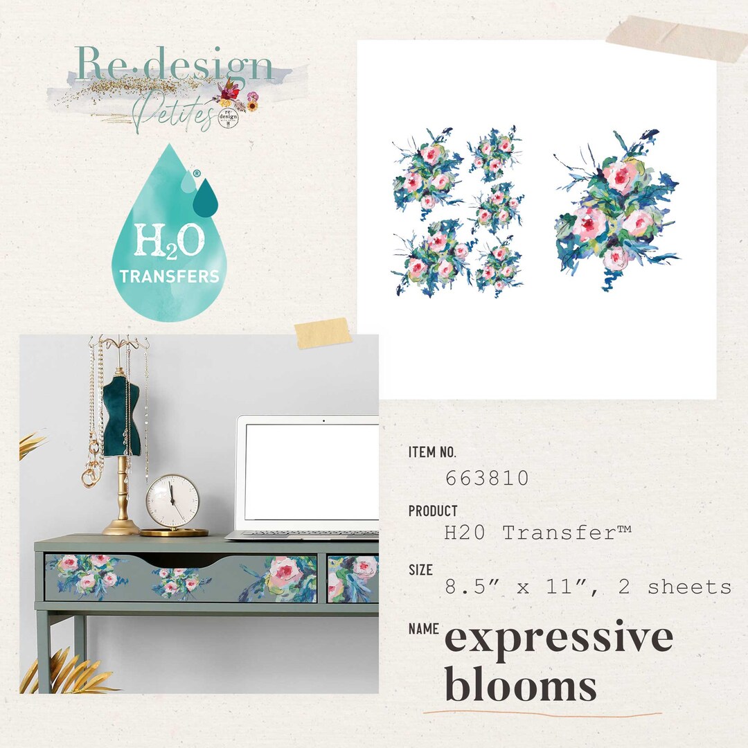 Re-design Prima EXPRESSIVE BLOOMS H20 Transfers 8.5"x 11" 2 Sheets ...