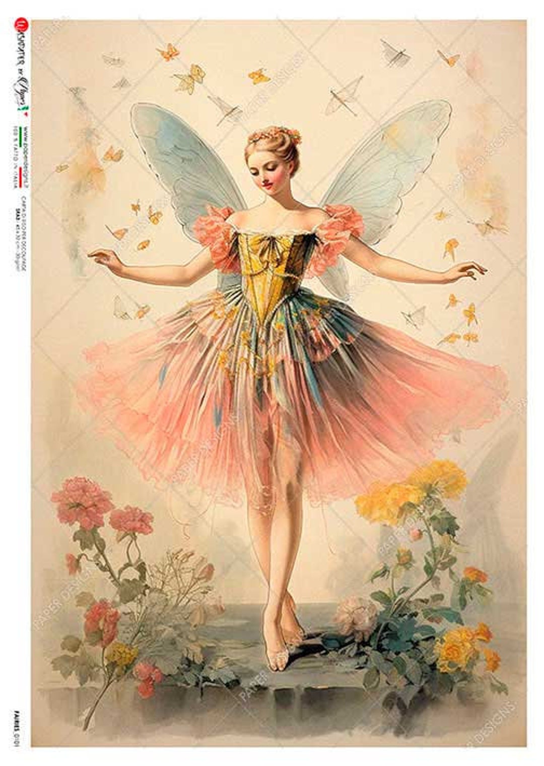 Paper Designs FAIRY DANCING Among Butterflies A4 Decoupage Rice Paper ...