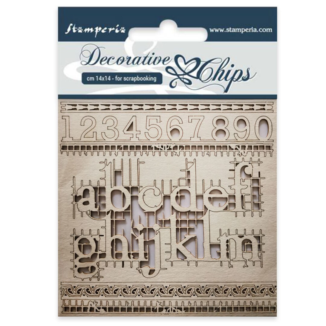 Stamperia Decorative Chips Calligraphy Collection ALPHABET AND NUMBERS ...