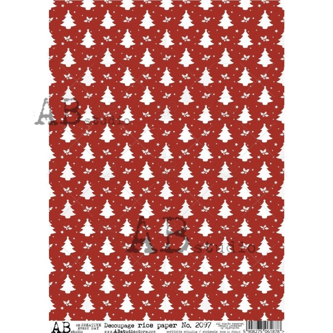 AB Studios RED CHRISTMAS Tree Pattern A4 Decoupage Rice Paper #2097 - Etsy