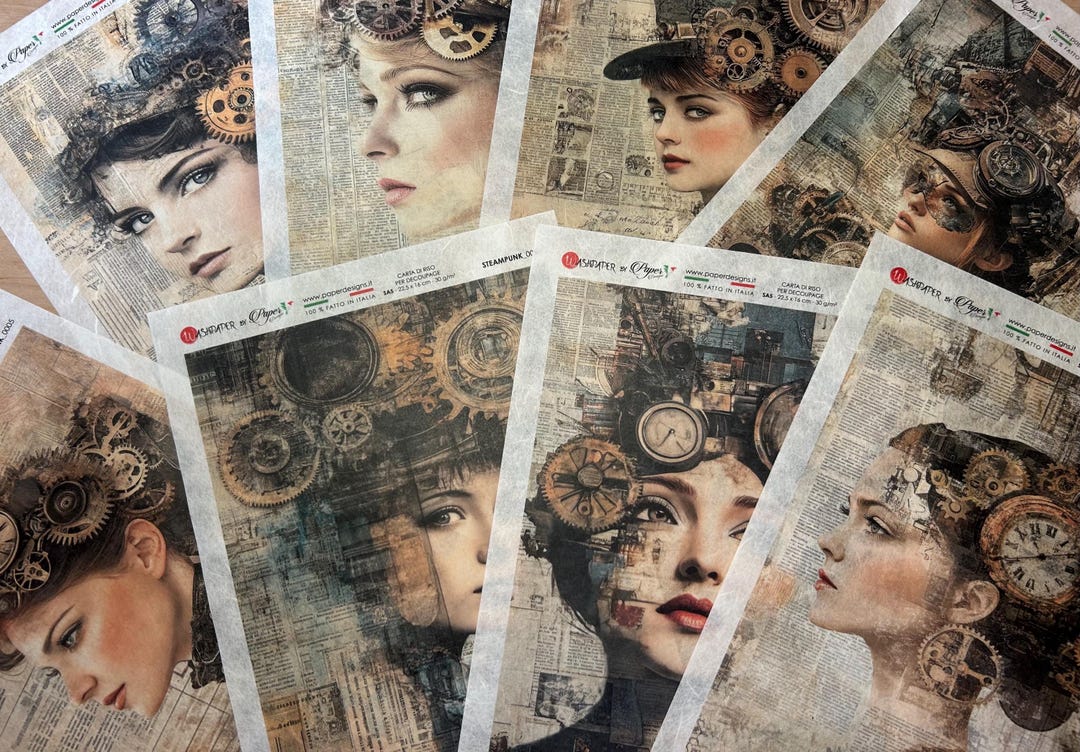 Paper Designs STEAMPUNK A5 Assorted Rice Paper Selection Decoupage 8 ...