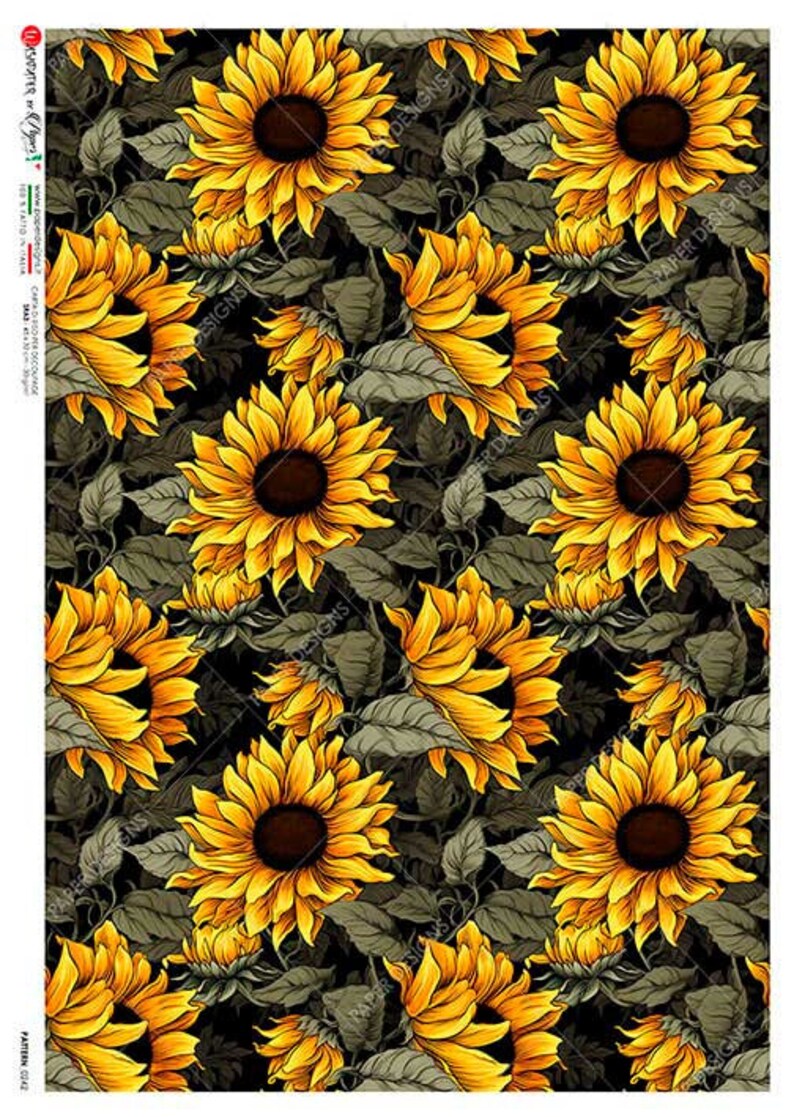 Paper Designs REPEATING SUNFLOWERS A4 Decoupage Rice Paper PATTERN 0242 ...