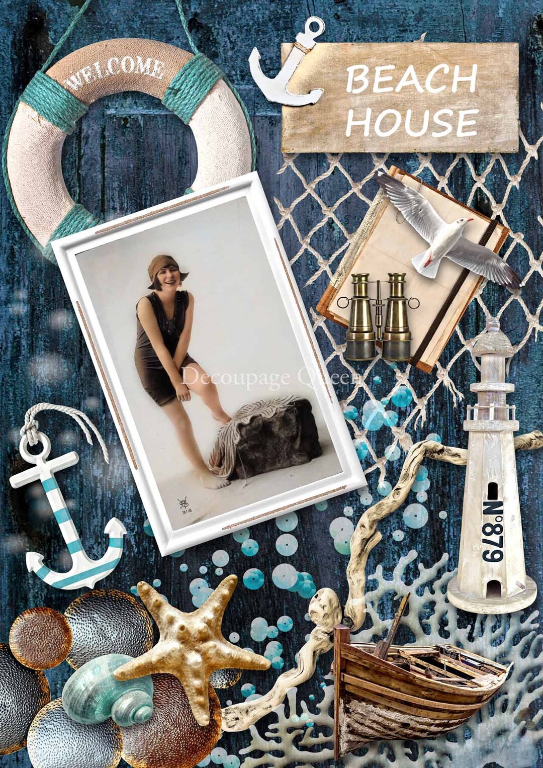 Decoupage Queen BEACH HOUSE MEMORIES A4 Rice Paper Dqrp0399 (retired ...