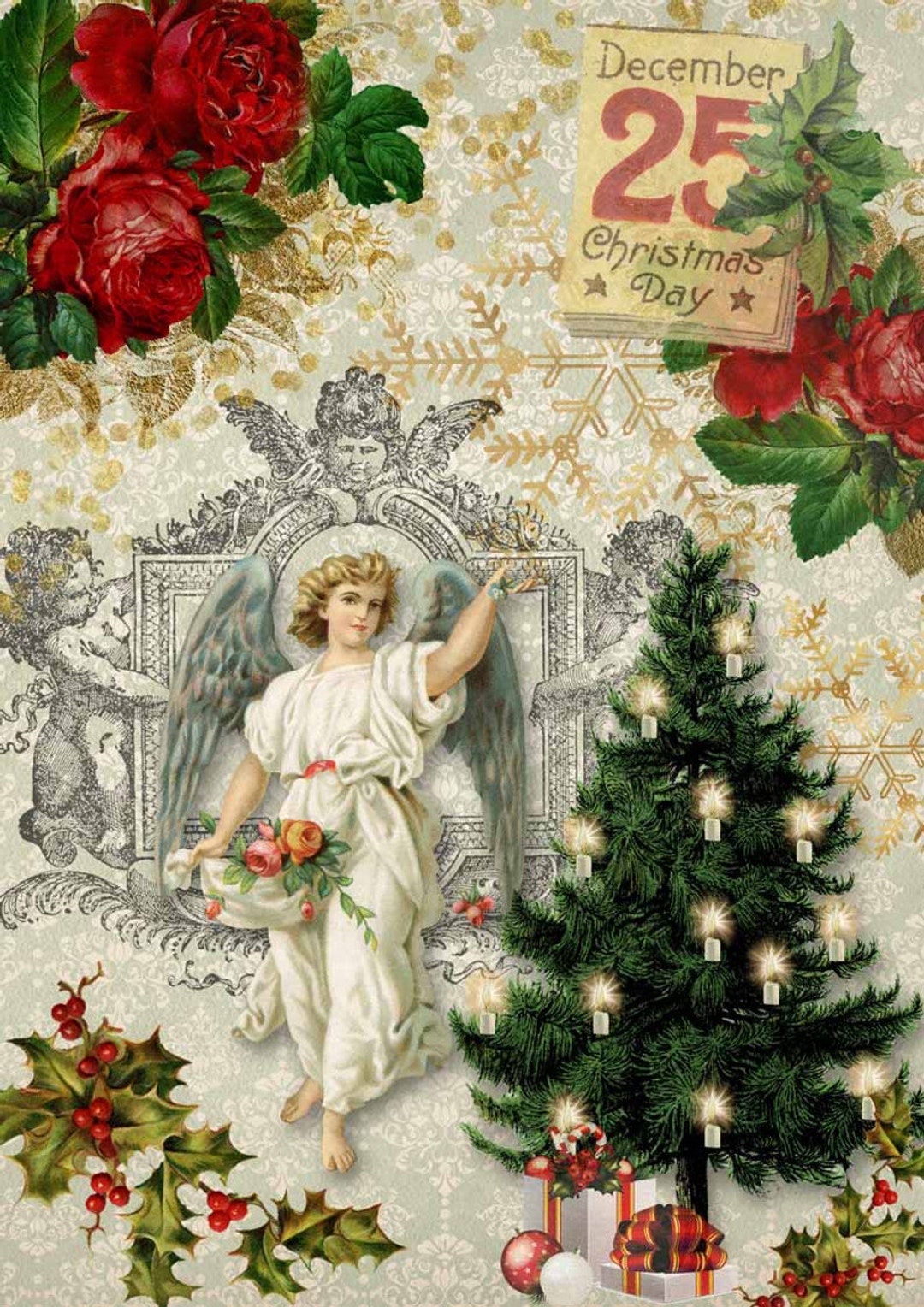 Decoupage Queen CHRISTMAS ANGEL With TREE A4 Rice Paper #DQRP0060 ...