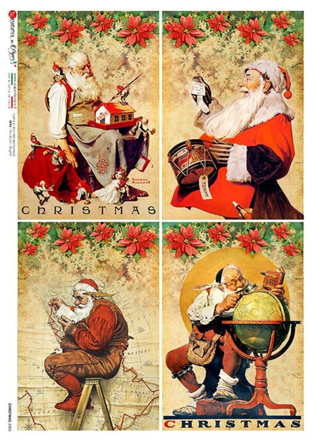 Paper Designs CHRISTMAS SANTA Cards A4 Decoupage Rice Paper #CHRISTMAS ...