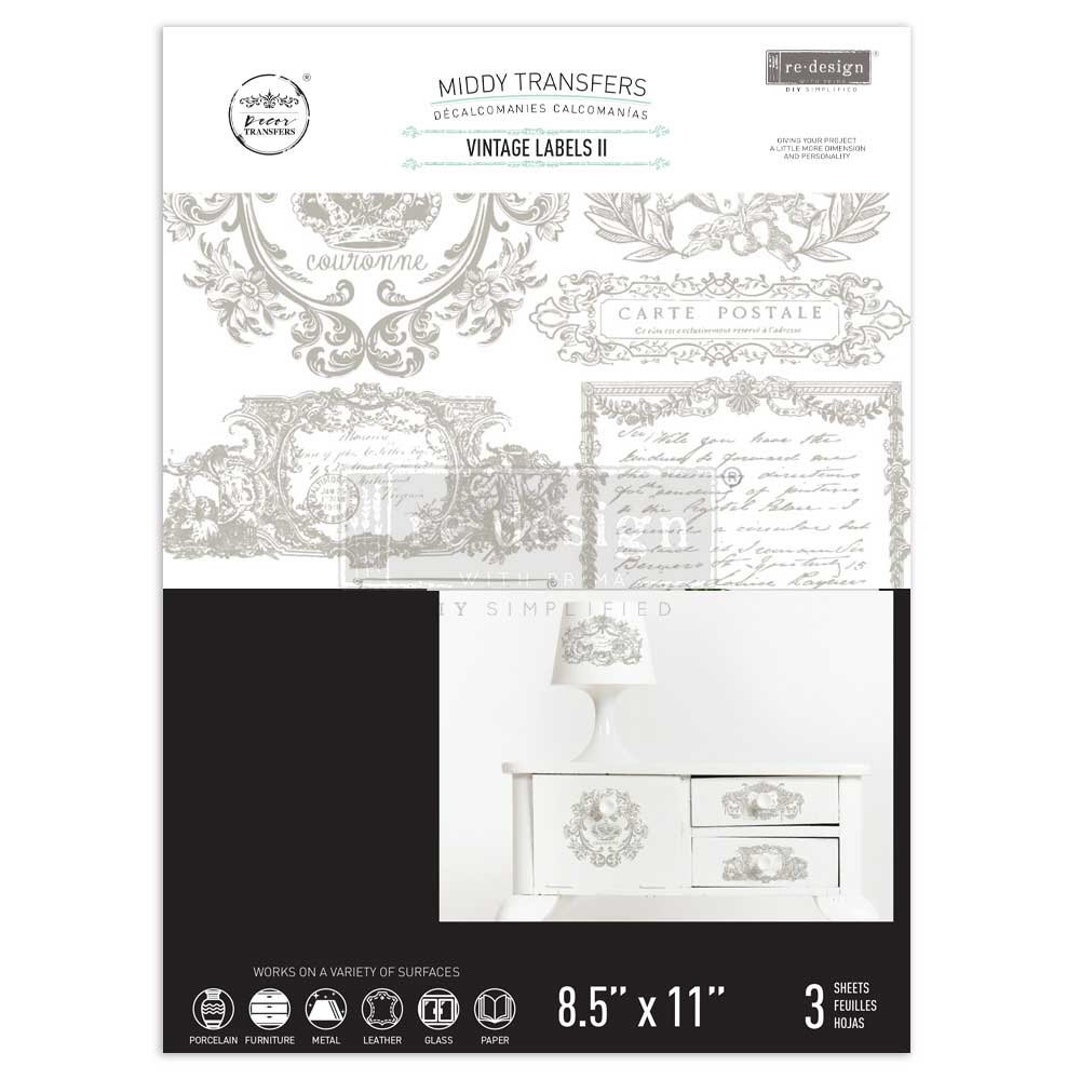 Re-design Prima VINTAGE LABELS II 8.5 X 11 Decor Transfers 3 Sheets ...