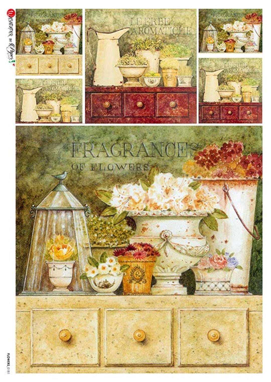 Paper Designs Potted Flowers Urns KITCHEN SCENE A4 Decoupage Rice Paper ...