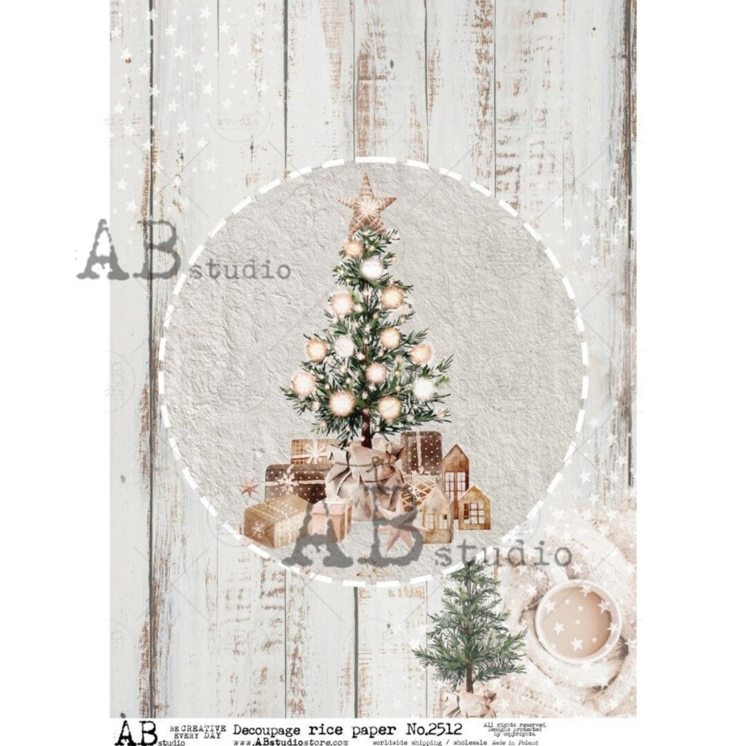Abstudio FARMHOUSE CHRISTMAS TREE A4 Decoupage Rice Paper #2512 - Etsy