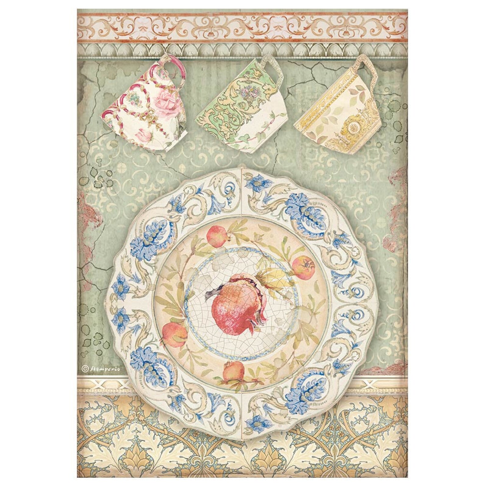 Stamperia Decoupage CASA GRANADA Plate and Cups Rice Paper A4 #DFSA4657 ...