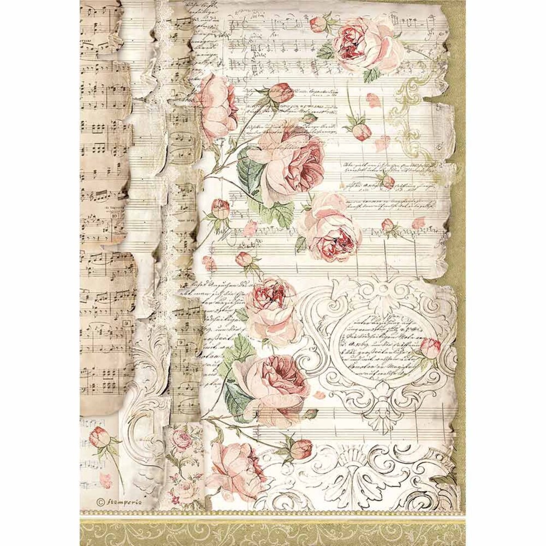 STAMPERIA Decoupage PRINCESS - Roses & Music - Rice Paper A4 - DFSA4486 ...
