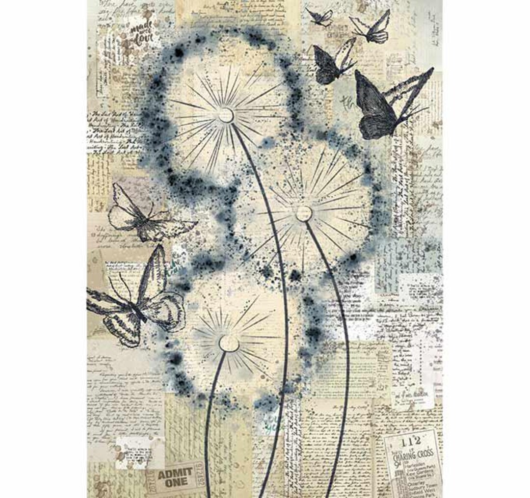 Stamperia BLOWING in the WIND Dandelion Background A4 Decoupage Rice ...