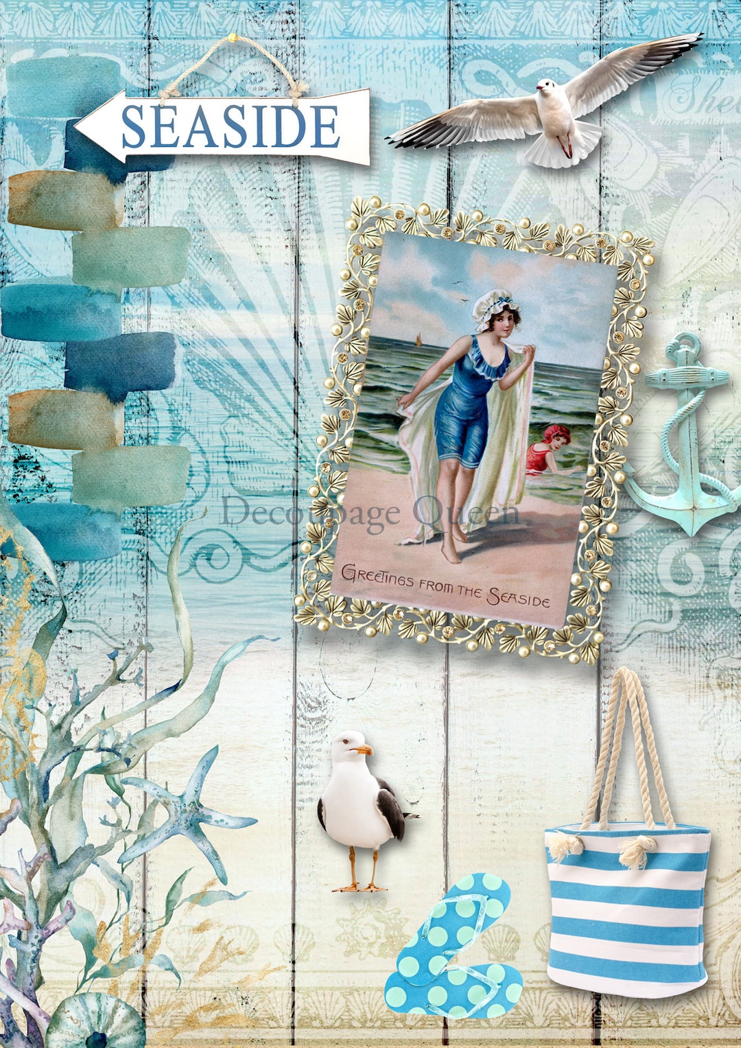 Decoupage Queen GREETINGS From the SEASIDE A4 Rice Paper DQRP0568 - Etsy