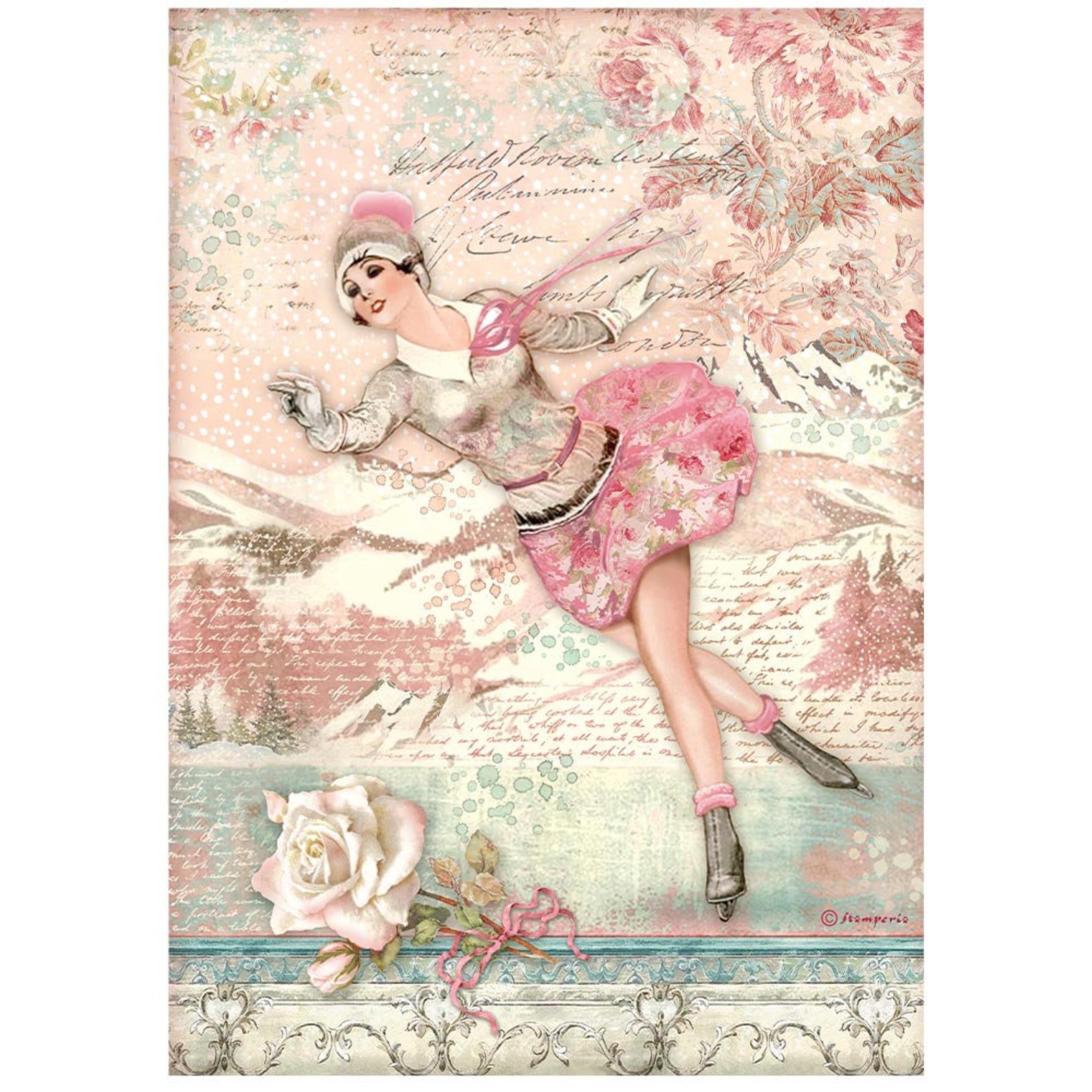 Stamperia SWEET Winter ICE SKATER Decoupage Rice Paper A4 #DFSA4725 - Etsy