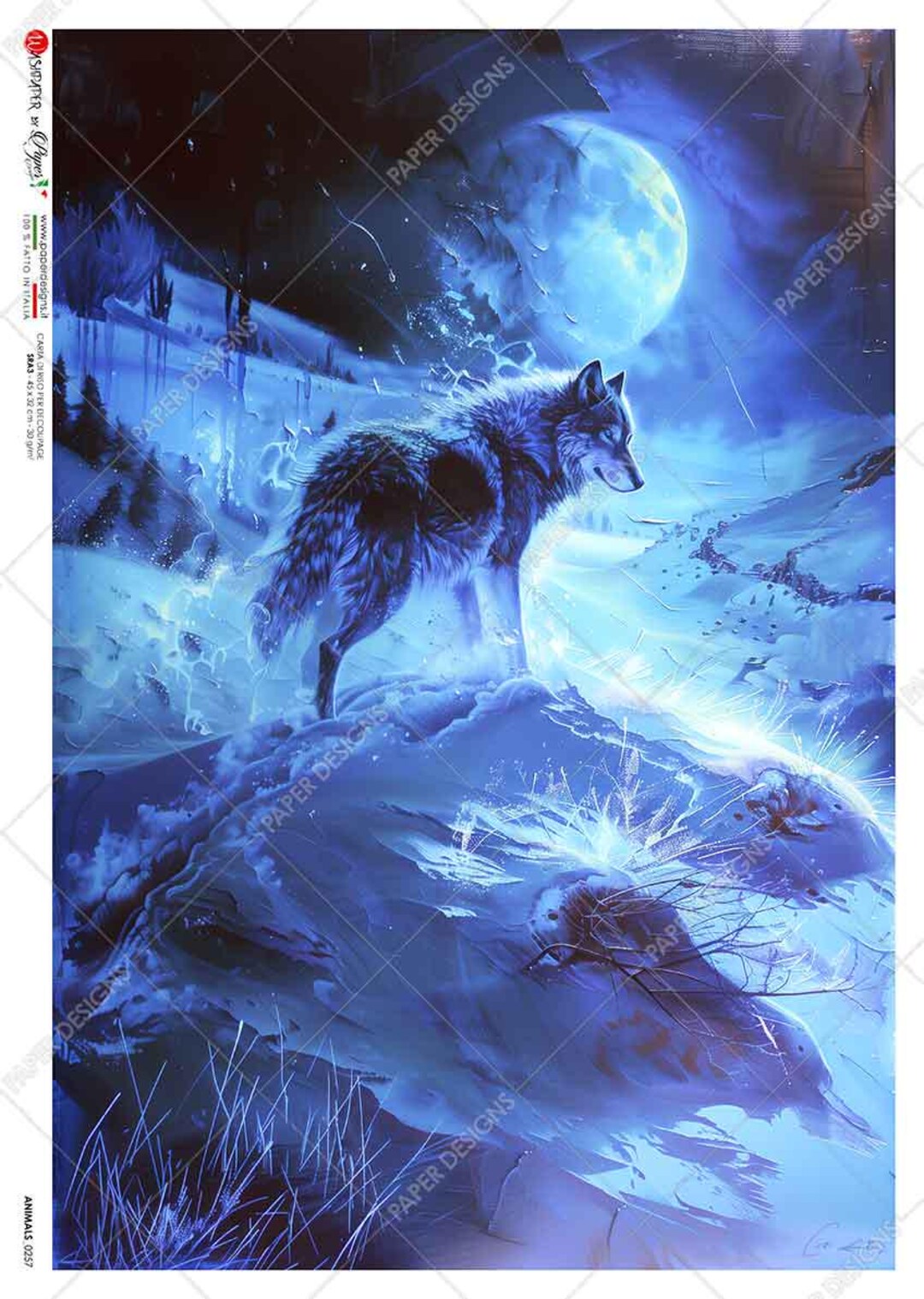 Paper Designs MIDNIGHT TERRAIN Spirit WOLF A4 Decoupage Rice Paper # ...