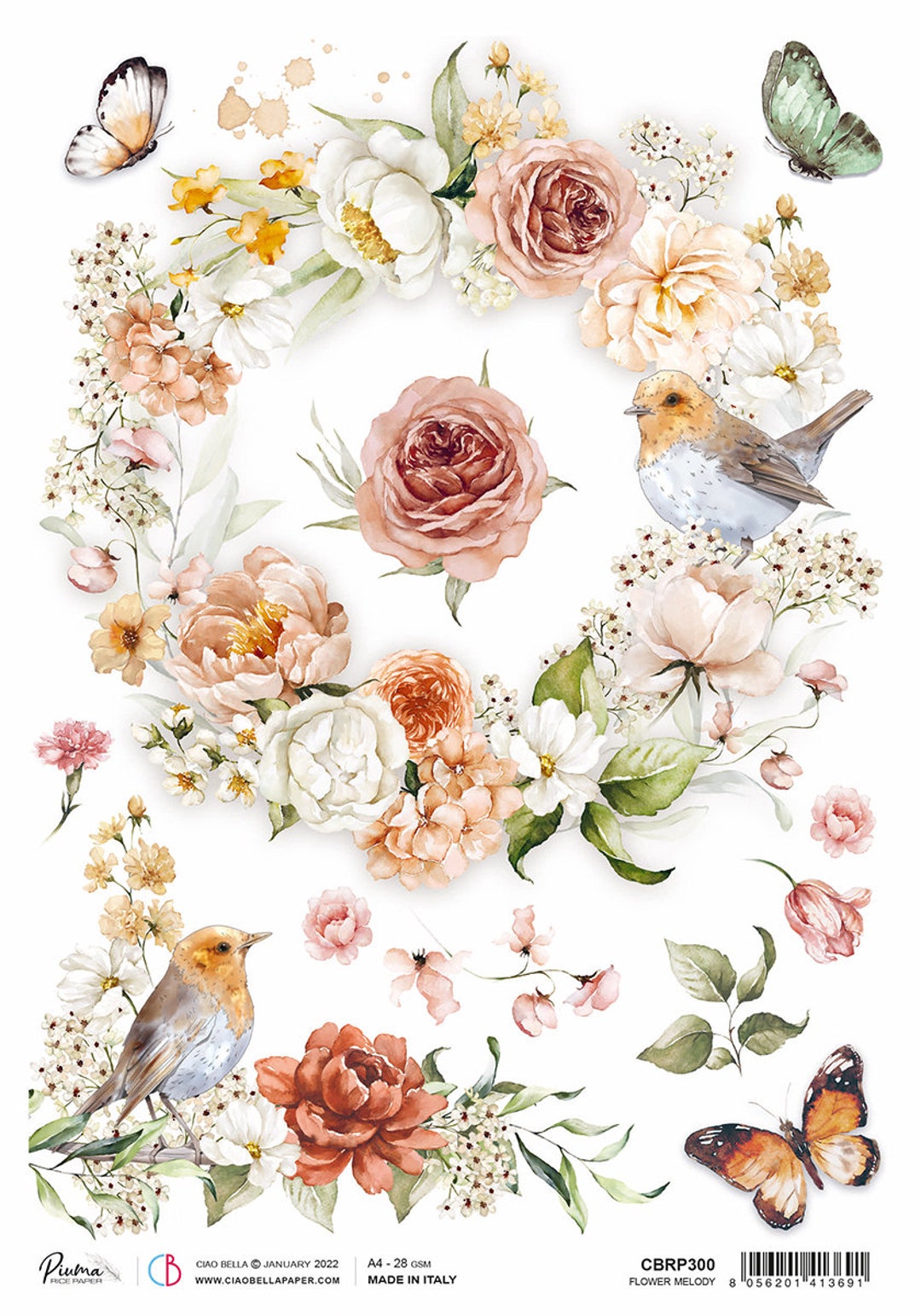 Ciao Bella REIGN OF GRACE Flower Melody Rice Paper A4 Mixed Media # ...