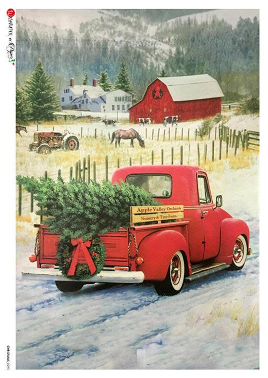 Paper Designs CHRISTMAS Red Pickup TRUCK A4 Decoupage Rice Paper # ...