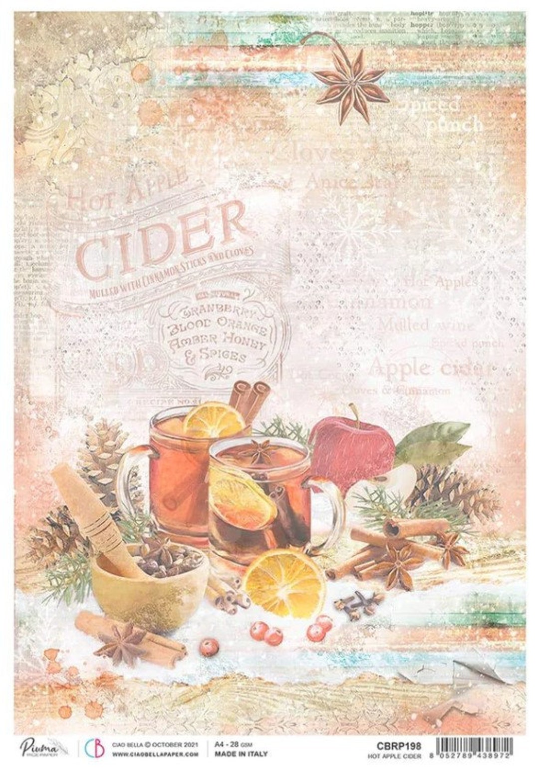 Ciao Bella HOT APPLE CIDER Winter Christmas Rice Paper A4 Mixed Media # ...