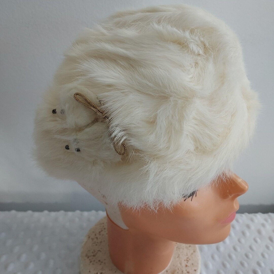 Vintage Taxidermy Mink Fur Hat Cap Real Head Eyes 2 Minks White Stole ...