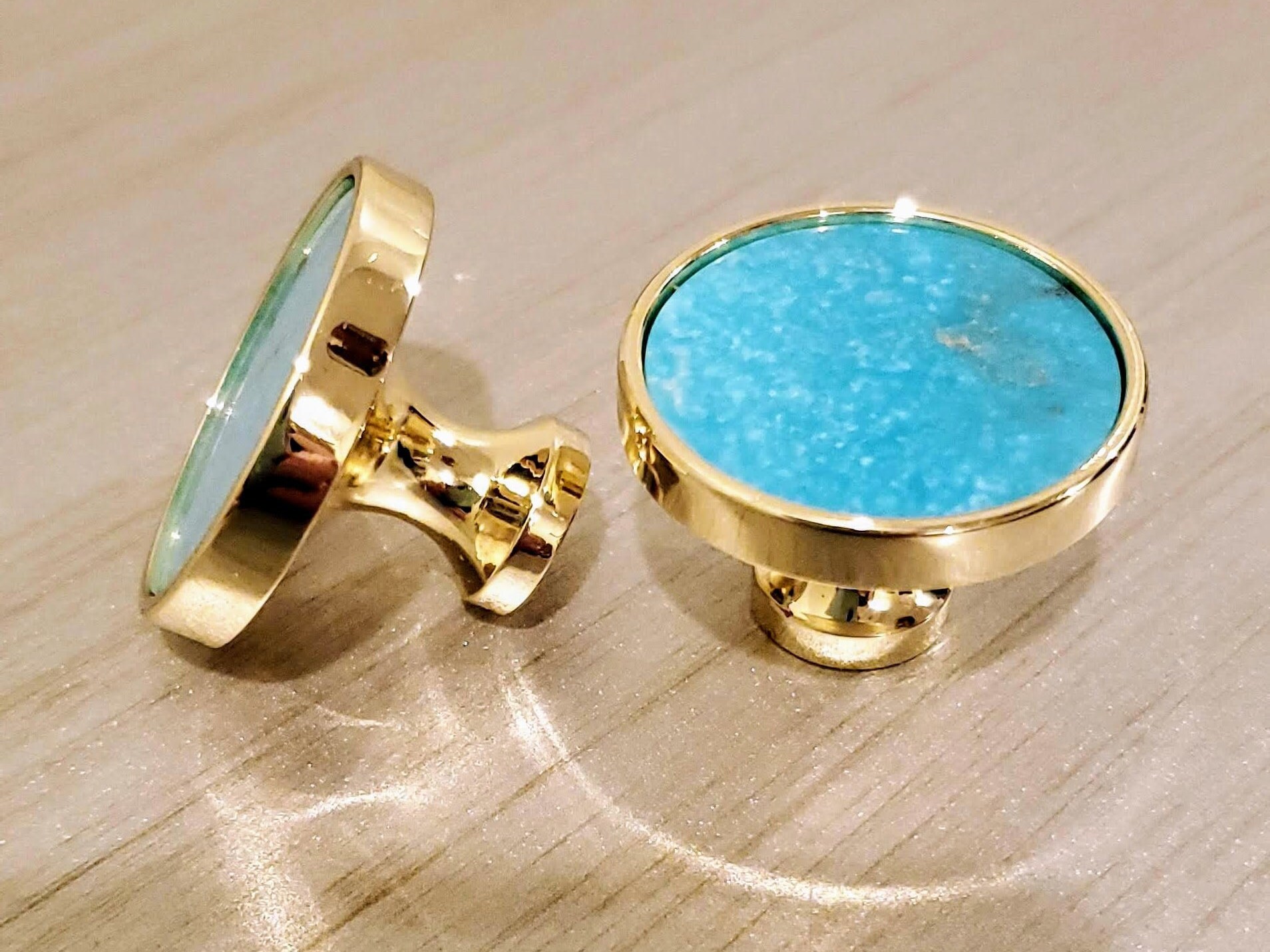 Turquoise Genuine Semi Precious Stone Round Knobs Dresser, Desk ...