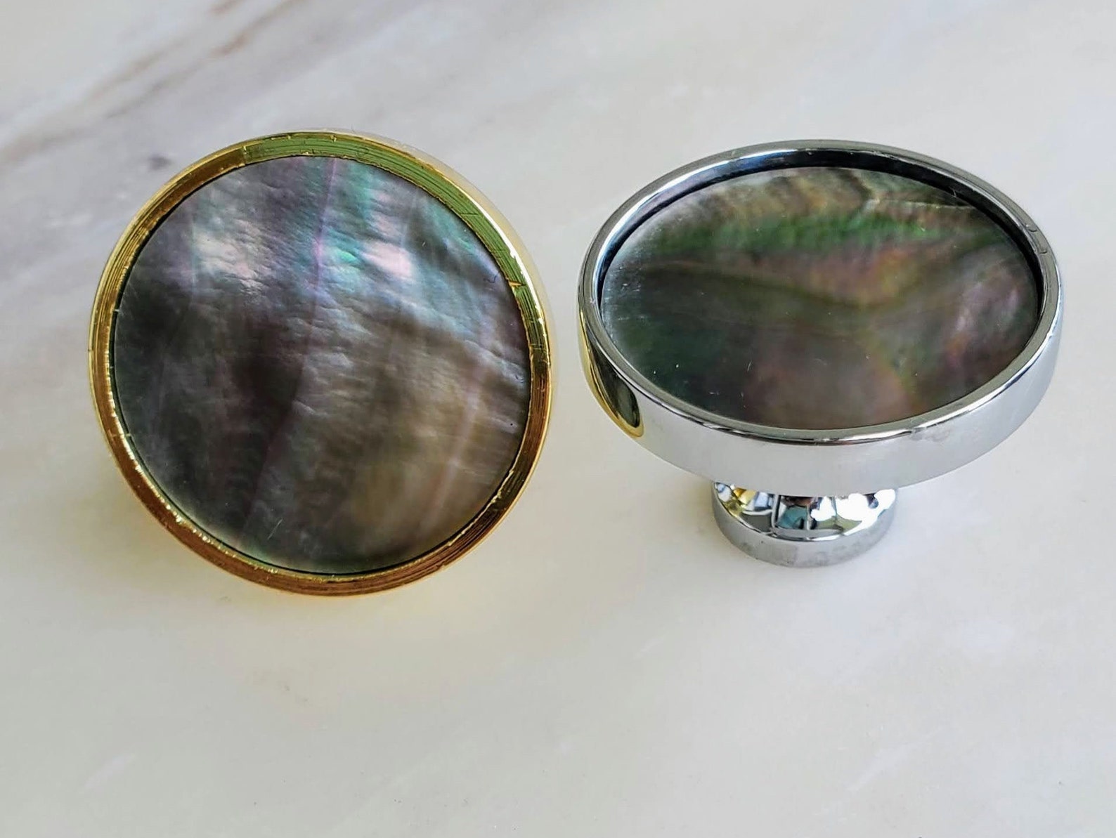 Black Mother of Pearl Round Knobs Kitchen Knob, Bathroom, Shell, Black ...