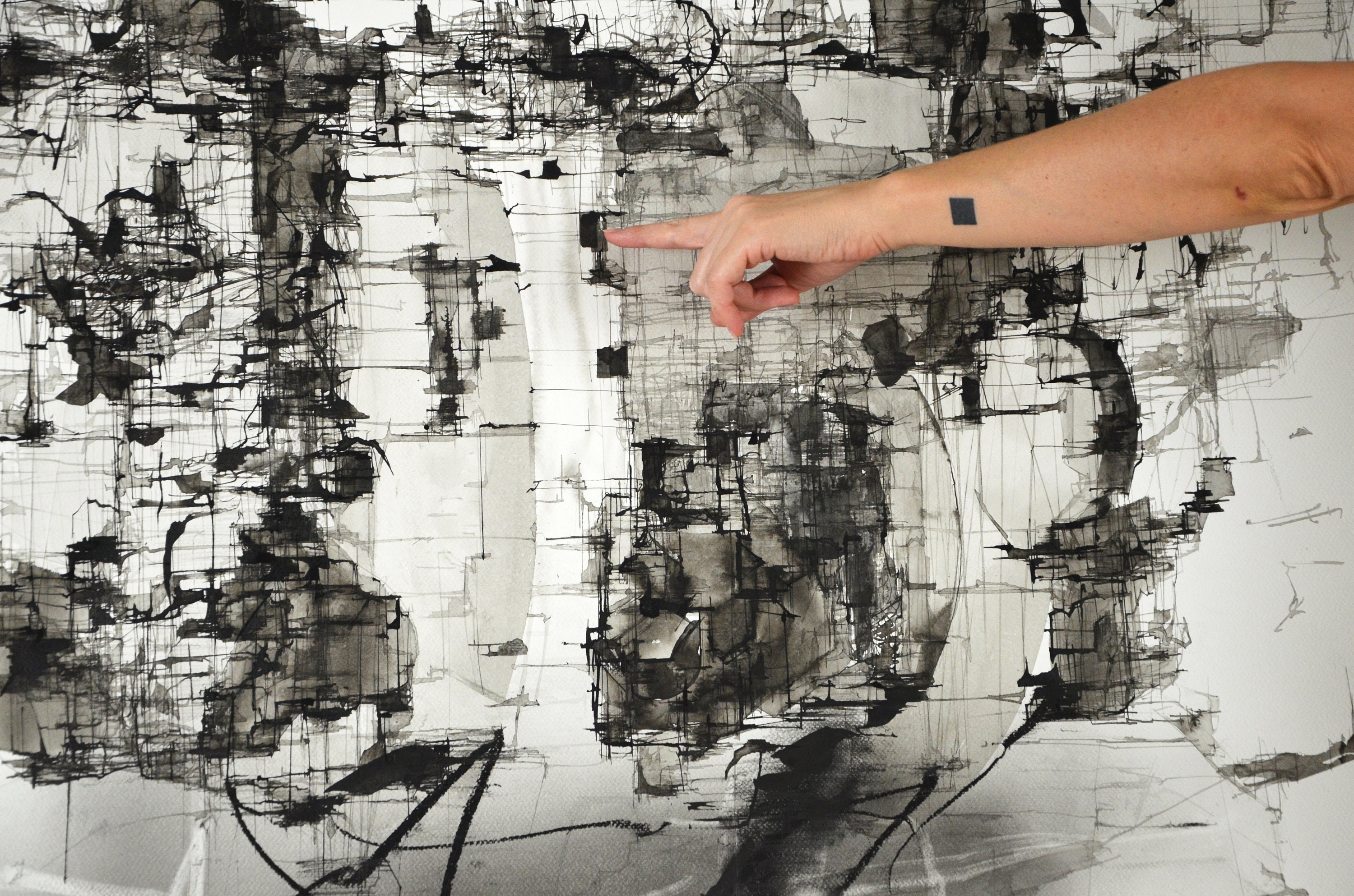 Original Abstract Drawing, Large Art, Ink Pencil Charcoal on Paper ...