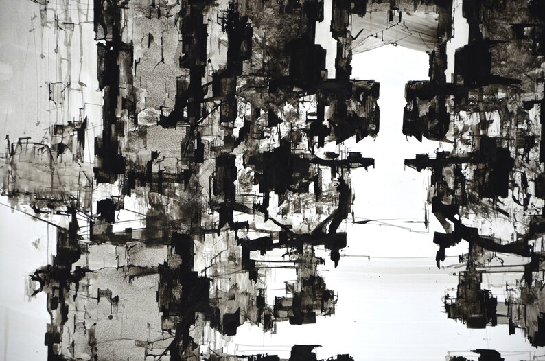 Abstarct Original Ink Art Drawing, Large 40x28, Black and White Art ...