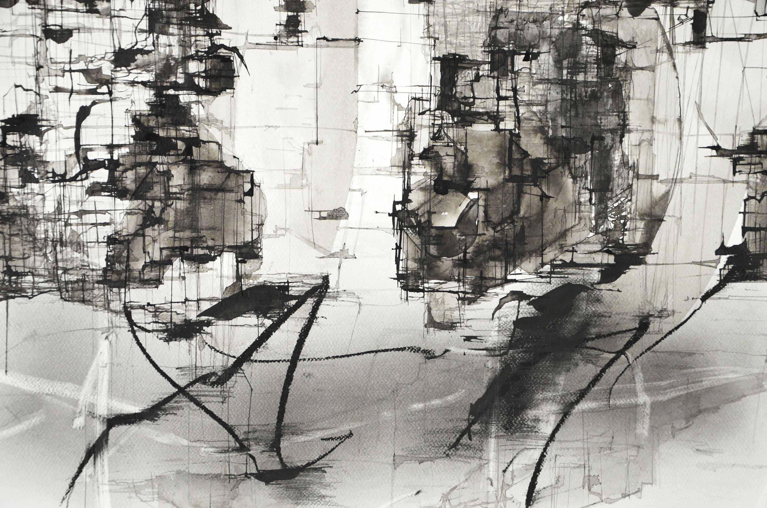 Original Abstract Drawing, Large Art, Ink Pencil Charcoal on Paper ...