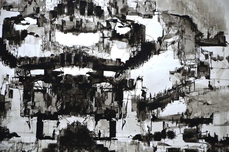 Abstarct Original Ink Art Drawing, Large 40x28, Black and White Art ...